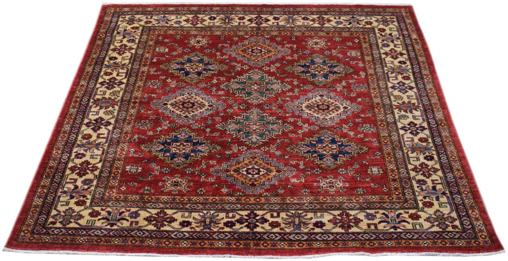 Handmade Traditional Super Kazakh Square Rug | 182 x 183 cm | 6' x 6'