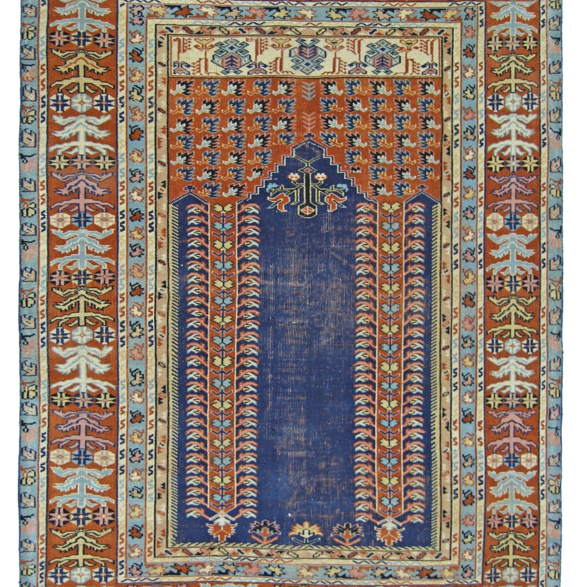 Handmade Vintage Persian Prayer Rug | 160 x 125 cm | 5'3" x 4'1 ...