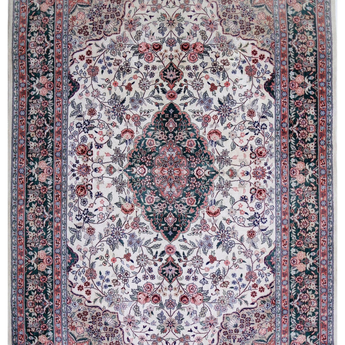 Handmade Vintage Silk Kashmiri Rug | 248 x 166 cm | 8'2" x 5'5" – Najaf ...